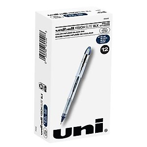 uni-ball Vision Elite BLX Infusion Rollerball Pens Bold Point, 0.8mm, Blue/Black, 12 Pack