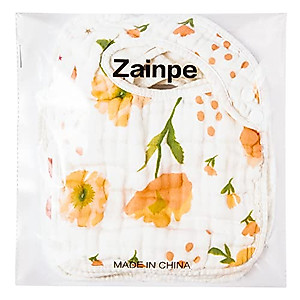 Zainpe 6Pcs Snap Muslin Cotton Bibs for Baby Flamingo Star Flower Bib Machine Washable Adjustable Burp Cloths with 6 Absorbent Soft Layers for Infant Newborn Toddler Drooling Feeding and Teething