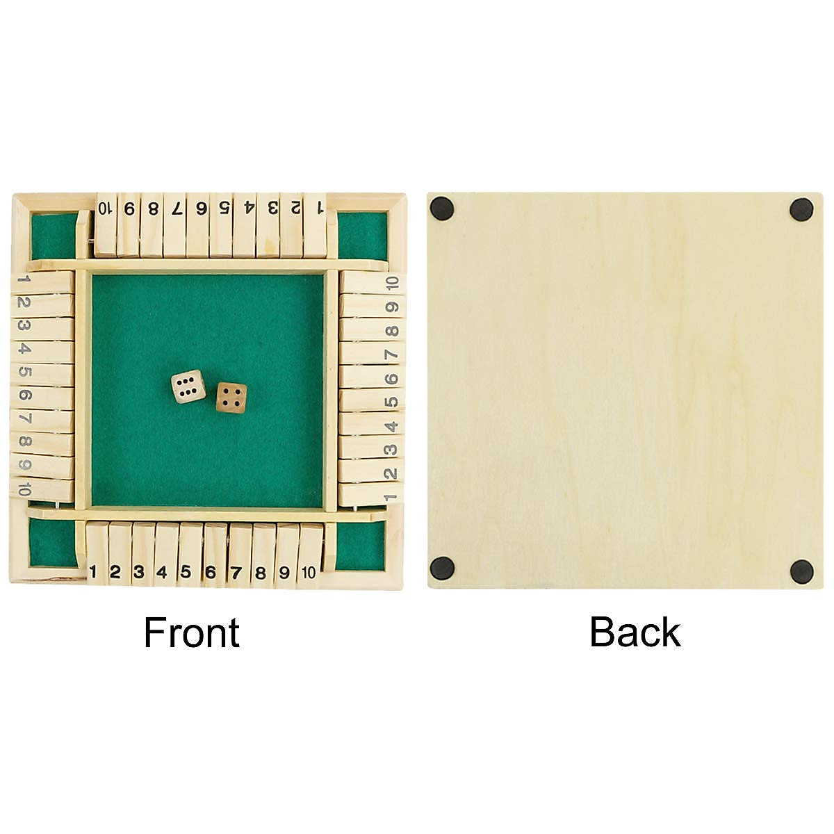 bouti1583 Shut The Box Dice Game,Classic 4 Sided Wooden Board Game Flip 10 Numbers Classic Tabletop Games for 2-4 Player(Green,8.8inch)