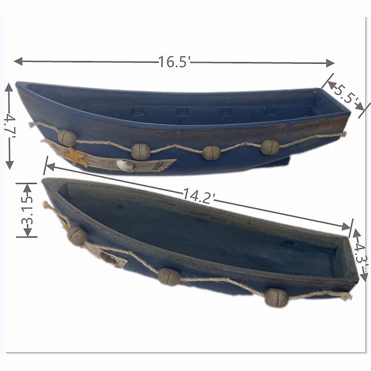 Konjouror Wooden Boat Tray Display, 2 Pack Blue Boat Model Decoration, Nautical Beach Ocean Decor