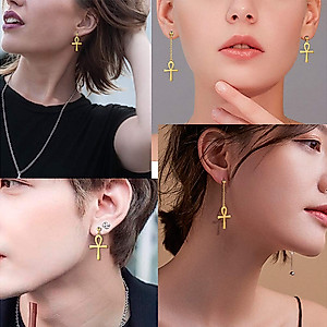 Egyptian Ankh Cross Earrings for Men Women 925 Sterling Silver Gothic Cross Dangle Earrings Ancient Symbol Key of Life Ankh Earrings Protection Jewelry Christmas Gifts for Women Mom Wife FE079Y