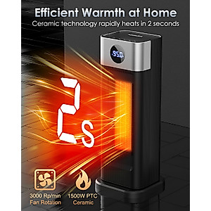 Space Heater for Indoor Use, 1500W Fast Heating Portable Electric Heater with Remote, Thermostat, Overheating & Tip-Over Protection, 90° Oscillation Quiet Space Heater for Large Room, Office & Home