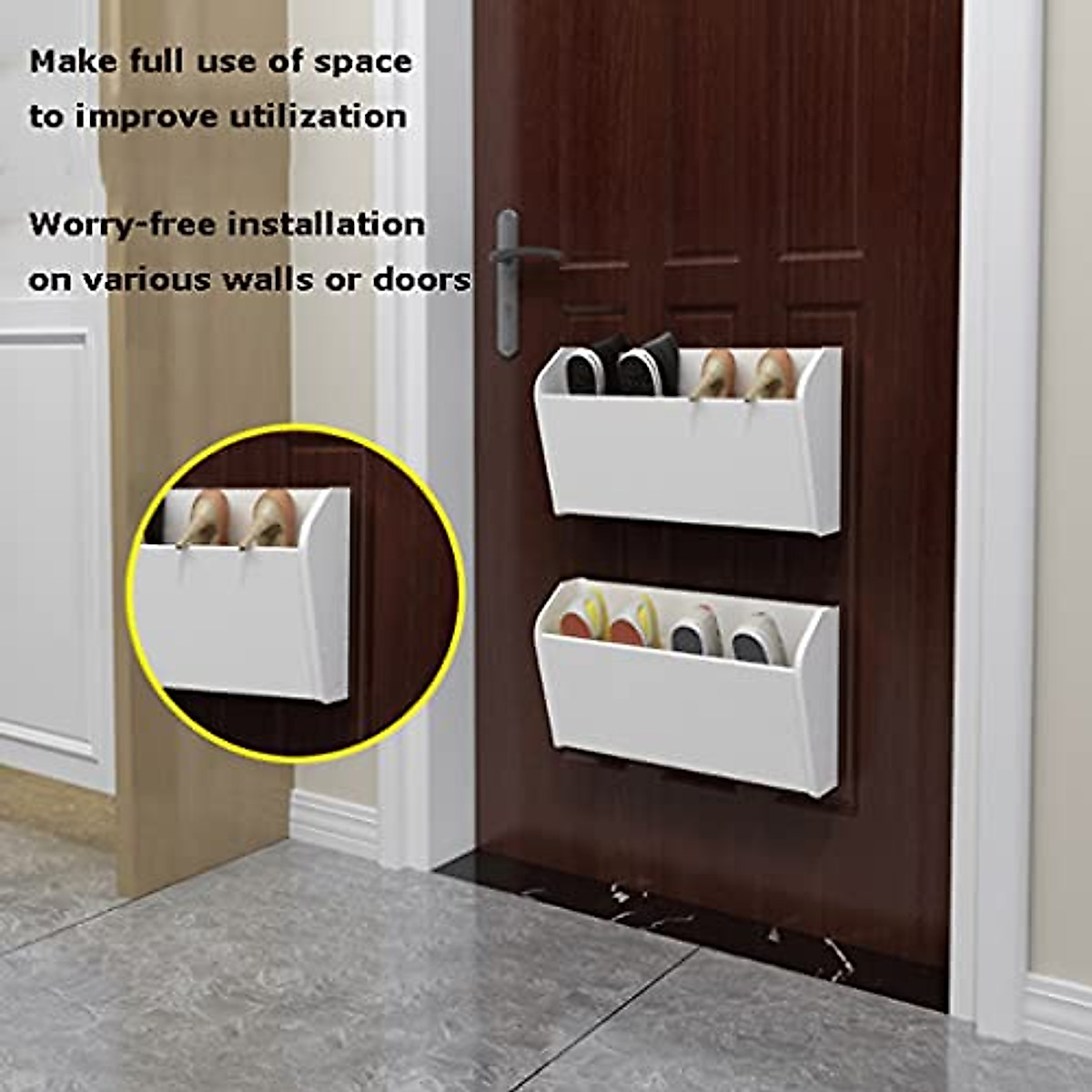 Shoes Rack Shoe Rack Wall Mounted Shoes Rack Shoe Organizer Closet Shoe Stand Closet Door Home Shoe Holder Storage 26.2in Durable (Color : Dark Brown)