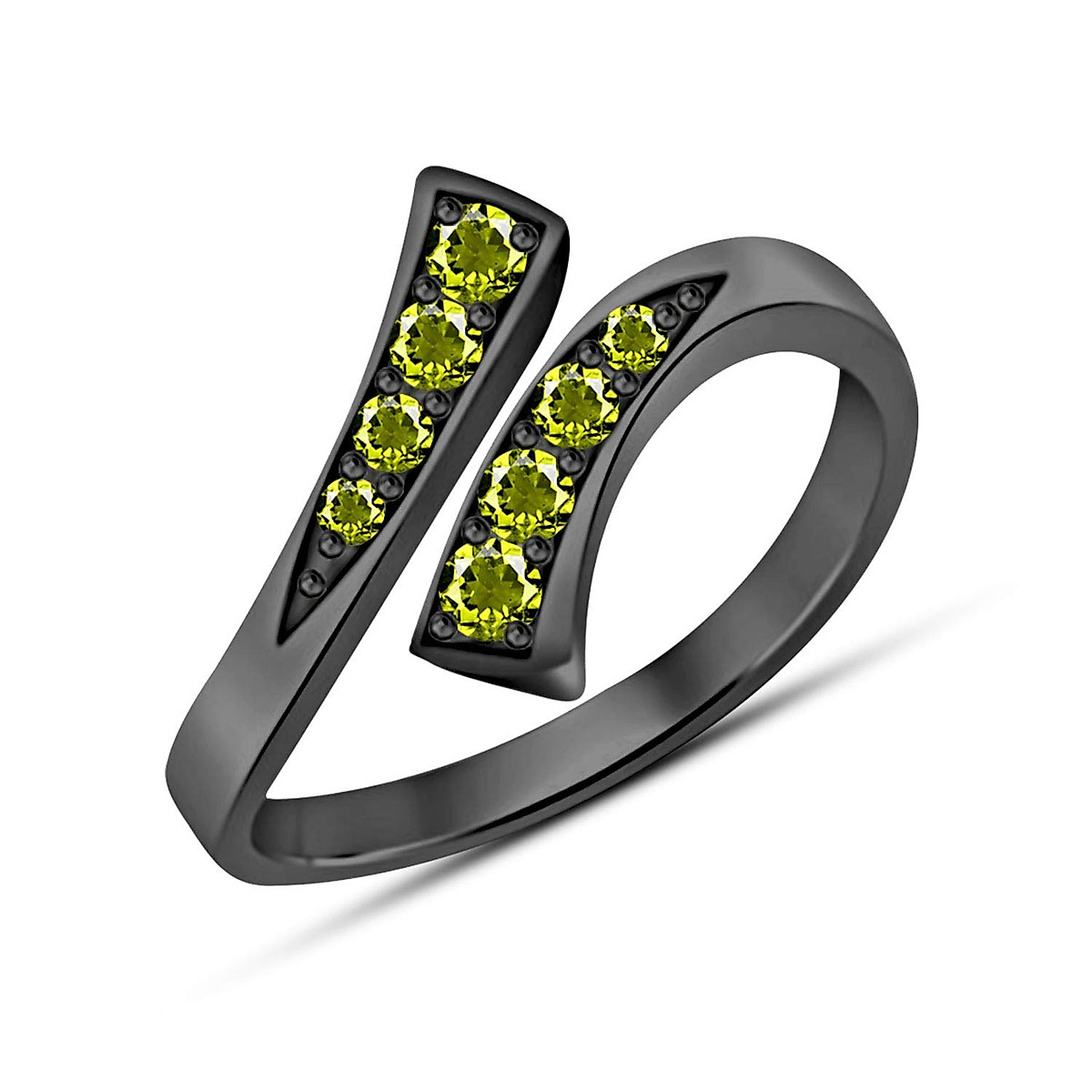 Gemstar Jewellery Brilliant Round Cut Green Peridot 18K Black Gold Finish Bypass Adjustable Toe Ring