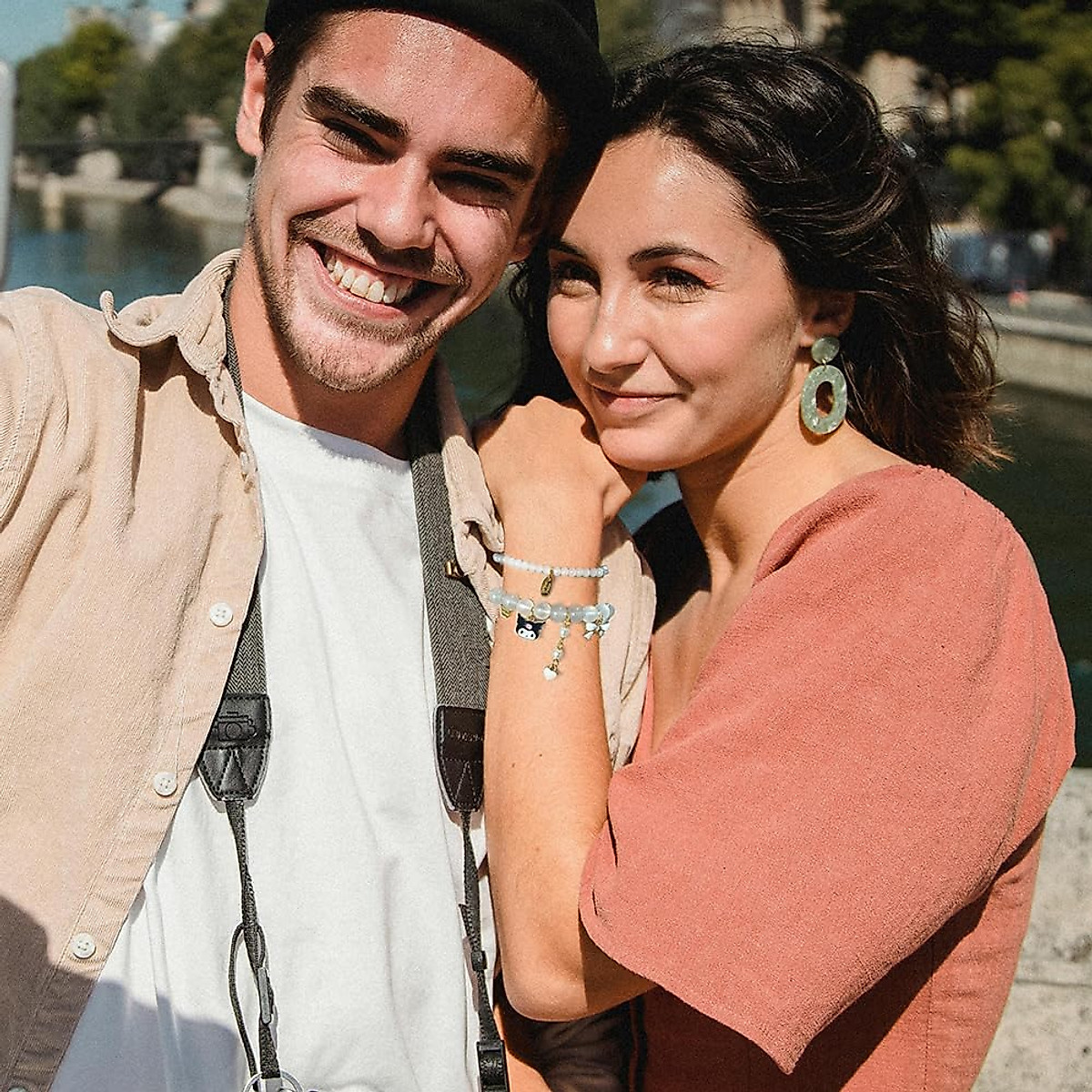 NIQIPOK kawaii Crystal Bead Bracelet Kuromi and My Melody Sanrio Bracelets for Bff Best Friend Cute Cartoon Kawaii Elastic Relationship Matching Bracelets (Gray)