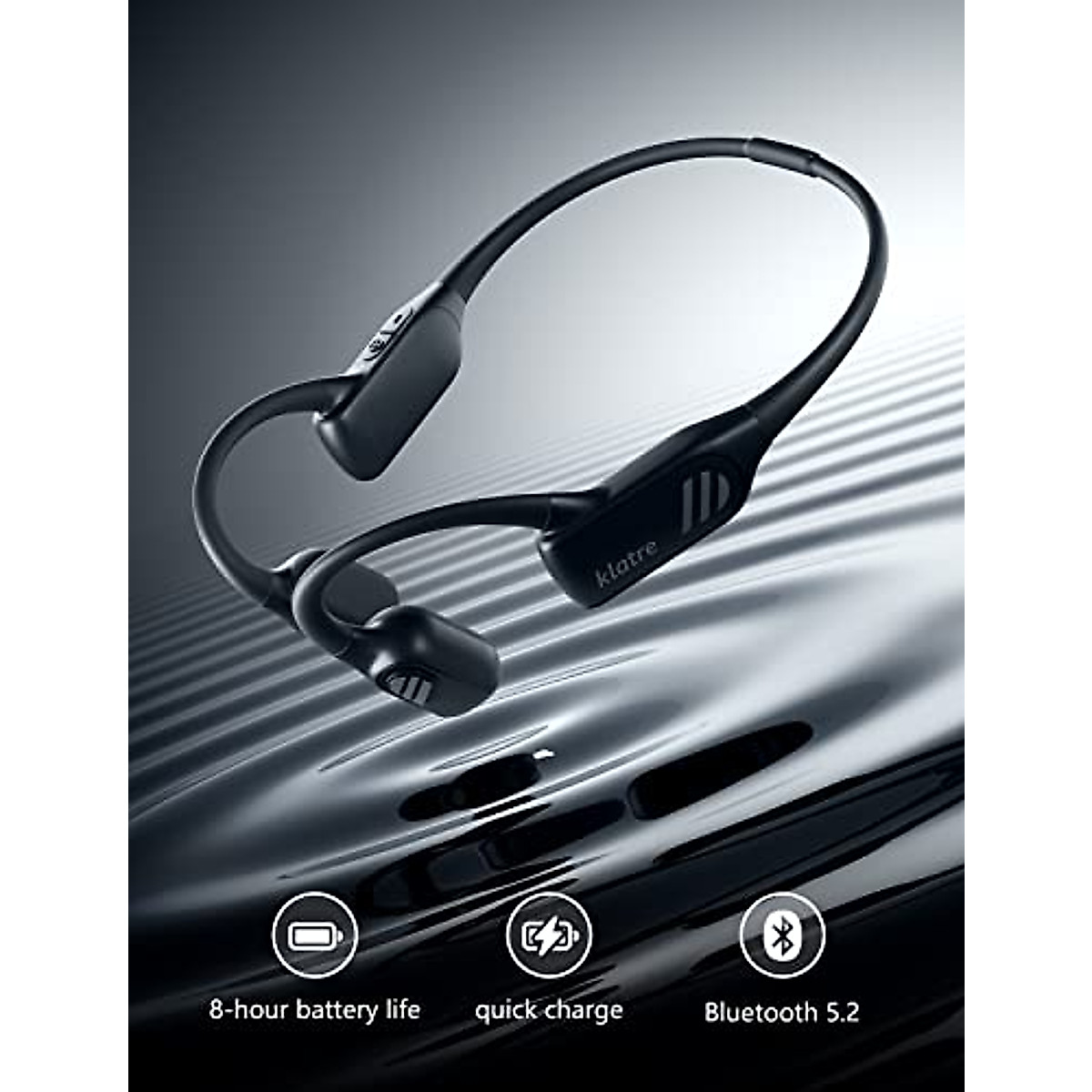 klatre Bone Conduction Headphones【2023 Version】, LS1 Open-Ear Headphones Bluetooth 5.2 Wireless for Cycling/Workout/Running, Deep Bass, Water Resistant Headset with Dual Mics - Rock