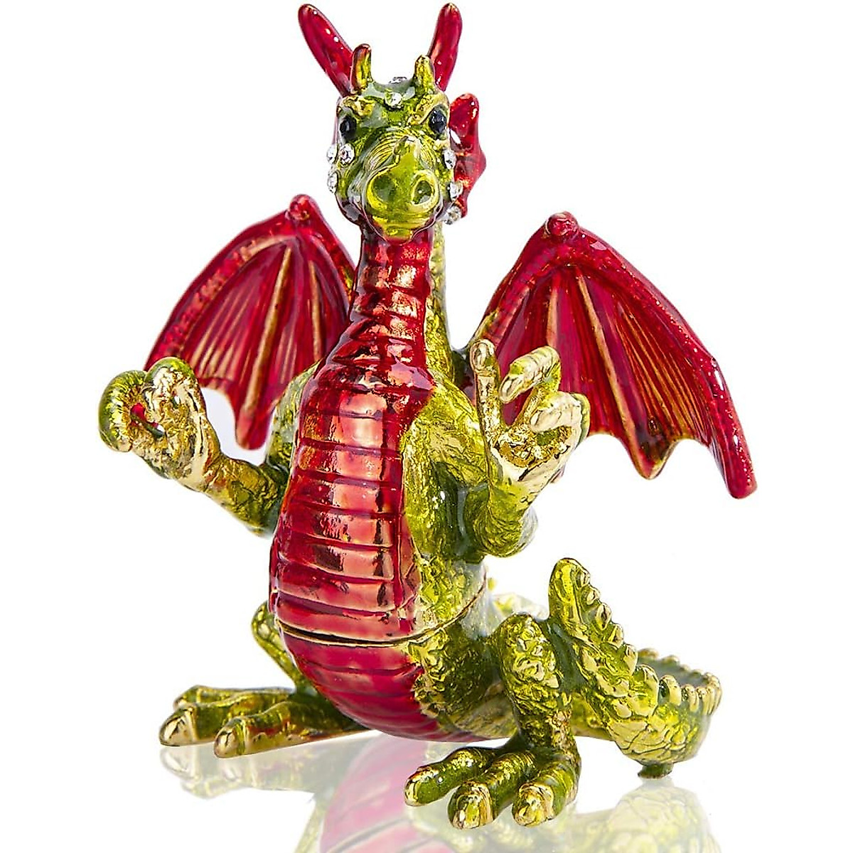 YU FENG Cute Red Pterosaur Trinket Boxes Hinged Crystal Jeweled Dinosaur Animal Figurines Jewelry Display Ring Holder Box