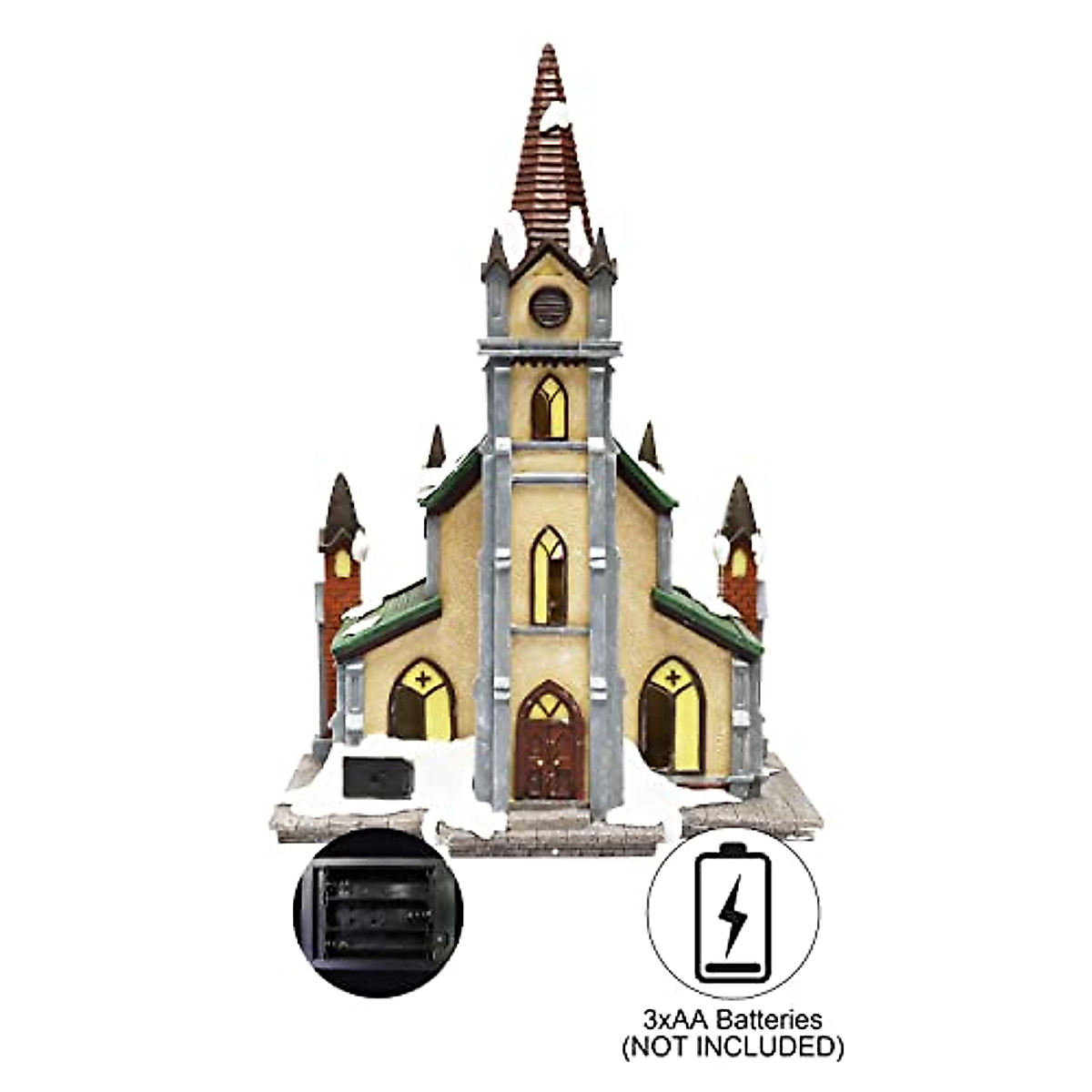MOMENTS IN TIME Polyresin Christmas Village Building, Cathedral Church with LED Lights - Battery Operated (not Included) (12.8" H x 8.7" W x 7.1" D)