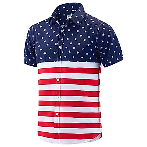 ENVMENST Men's American Flag Button Down Shirts Casual Short Sleeve Patriotic Hawaiian Shirt（Flag,3XL）