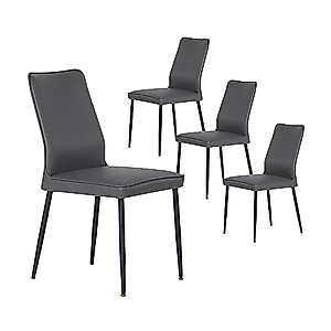 COLAMY Parsons Dining Chairs Set of 10, PU Leather Dining Room Chairs, Armless Upholstered Chair with Black Iron Legs for Home Kitchen Living Room, Light Grey