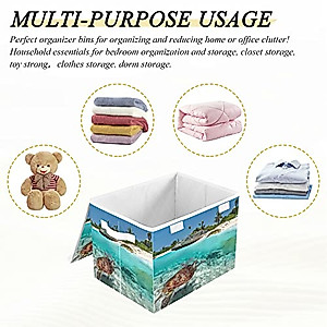 Kigai Beach Turtle Storage Baskets for Shelves Foldable Closet Basket Storage Bins with Lid for Clothes Home Office Toys Organizers