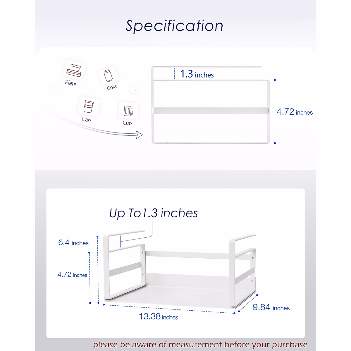 Nxconsu 2Pack Under Shelf Storage Cabinet Hanging Basket Organizer Under Pantry Storage Shelf Rack Holder for Kitchen Cupboard Desk Table Bookshelf Can Bottle Heavy Duty All Metal Slide-in White