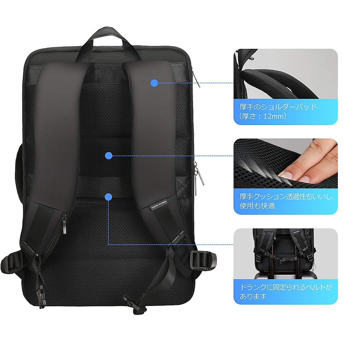 MARK RYDEN Travel Backpack for Men, 40L Airline Approved Carry on Backpack with 17.3 Inch Laptop Compartment and USB Charging Port, Waterproof Business Backpack Ideal for Traveling, Working, Daily