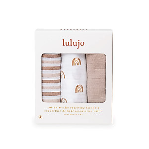 lulujo Baby Receiving Blanket| Unisex Softest 100% Cotton Muslin Blanket| Neutral Receiving Blanket for Girls & Boys | 28in x 28in | Baby Gift| Rainbow