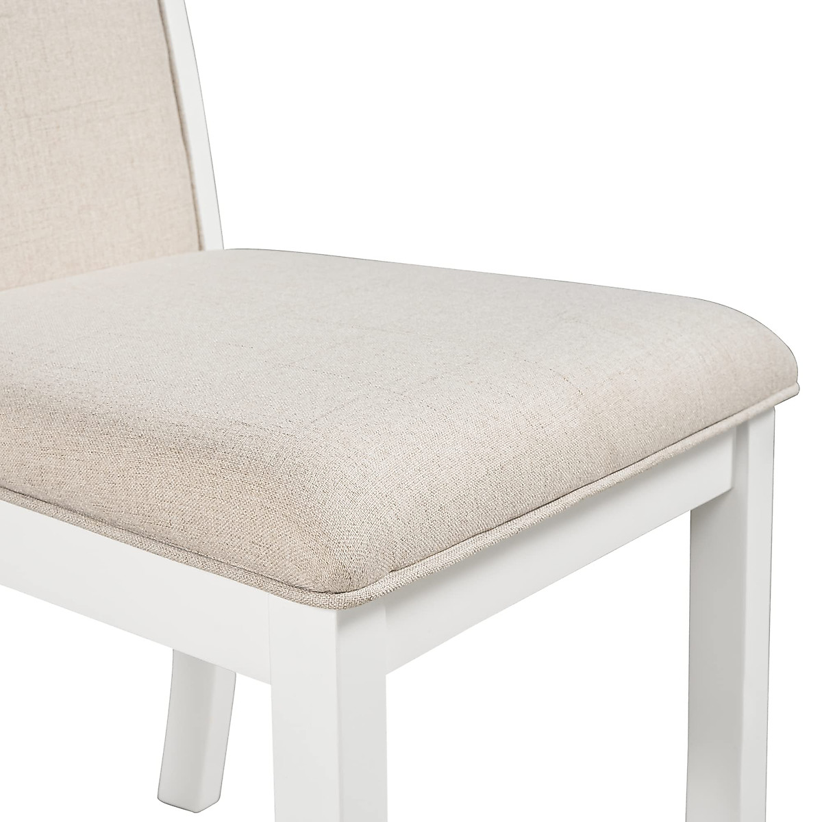 Penifun Set of 4, Full Back Set with Upholstered, Farmhouse Dining Chairs with Solid Wood Frame and Legs,White+Cushion Beige
