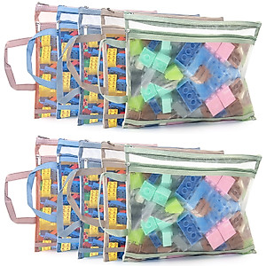 10 Pack Mesh Zipper Pouches for Organizing, Double Layers Nylon Puzzle Building Block Sets Toy Storage Organization with Handle, Multipurpose for Travel, School, Board Game, Office, and Home Organize