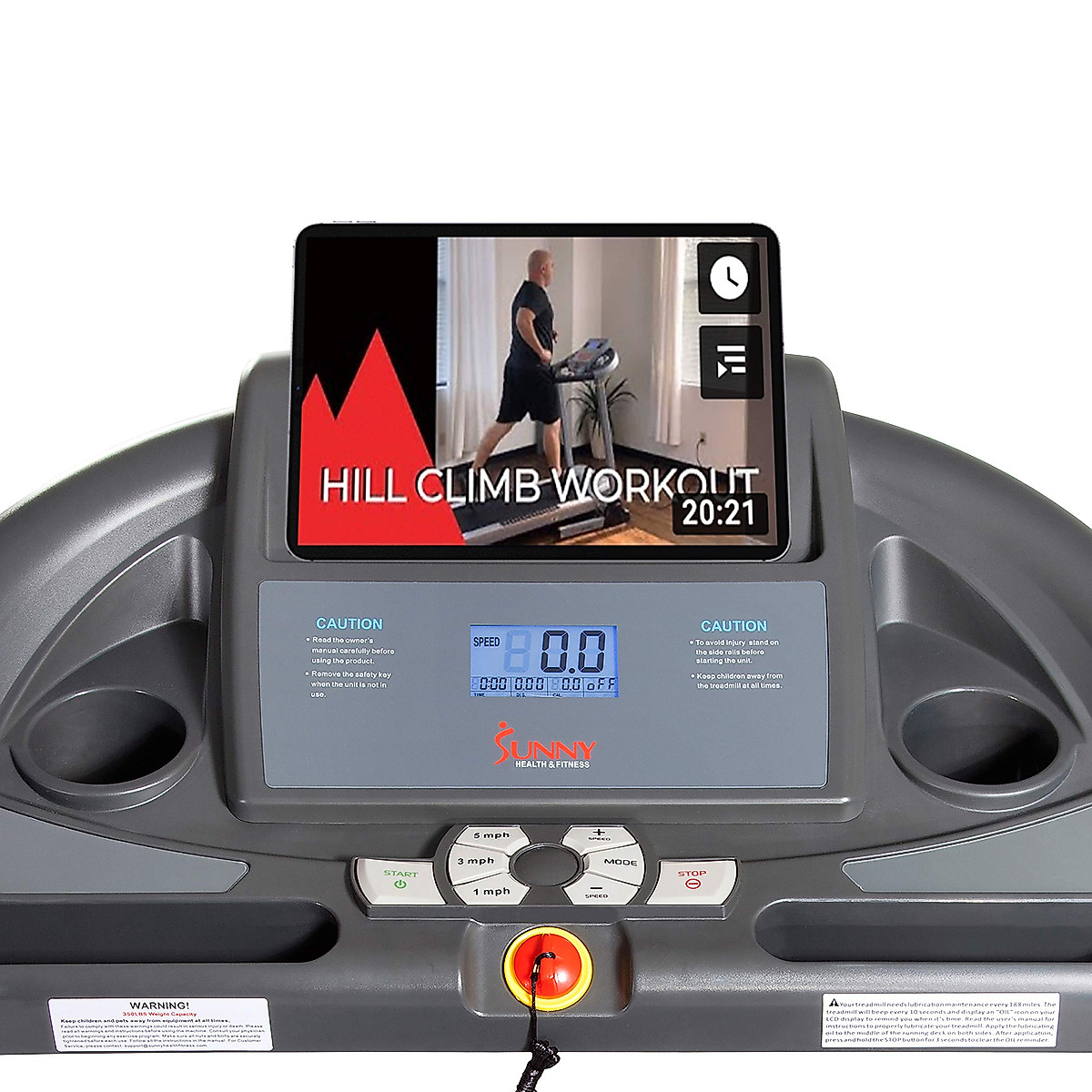 Sunny Health & Fitness T7643 Heavy Duty Walking Treadmill with 350 lb High Weight Capacity, Wide Walking Area and Folding for Storage