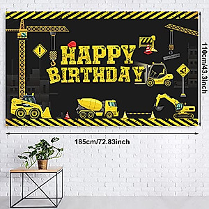 58 Pieces Construction Birthday Party Supplies Include Excavator Bulldozer Foil Balloon, Table Cover, Backdrop, Black Yellow Orange Balloon and Balloon Chain for Kids Dump Truck Party Decorations