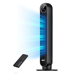 Dreo Tower Fan for Bedroom, 24ft/s Velocity Quiet Cooling Fan, 90° Oscillating Fans for Indoors with 4 Speeds, 4 Modes, 8H Timer, Bladeless Fan, Standing Floor Fans, Black, Nomad One (DR-HTF007)