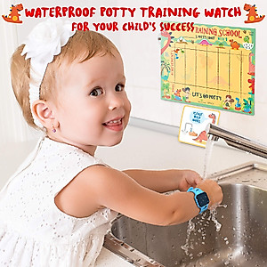 ATHENA FUTURES Potty Training Timer Watch with Flashing Lights and Music Tones and Potty Training Chart for Toddlers - Dinosaur and Kids Design