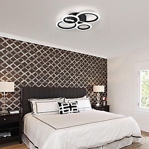 TEMINBU Modern LED Ceiling Light, Black 4 Rings Flush Mount Ceiling Light, 4000K Lighting Fixture Ceiling Lamp for Kitchen, Bedroom, Living Room, Laundry Room