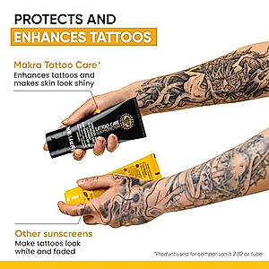 Makra Tattoo Care Sunscreen – SPF 30+ All Natural Tattoo Sun Protection - UVA/UVB Protection - Deeply Moisturizes and Protects Ink Against Fading - Enhances Colors, Water Resistant - 1.35 Oz/40 g