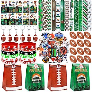 BOIKOKY 122Pcs Football Party Favors Football Goodie Bags Stuffers with Stress Ball Keychain Tattoo Sticker Silicone Bracelet for Football Birthday Party Supplies