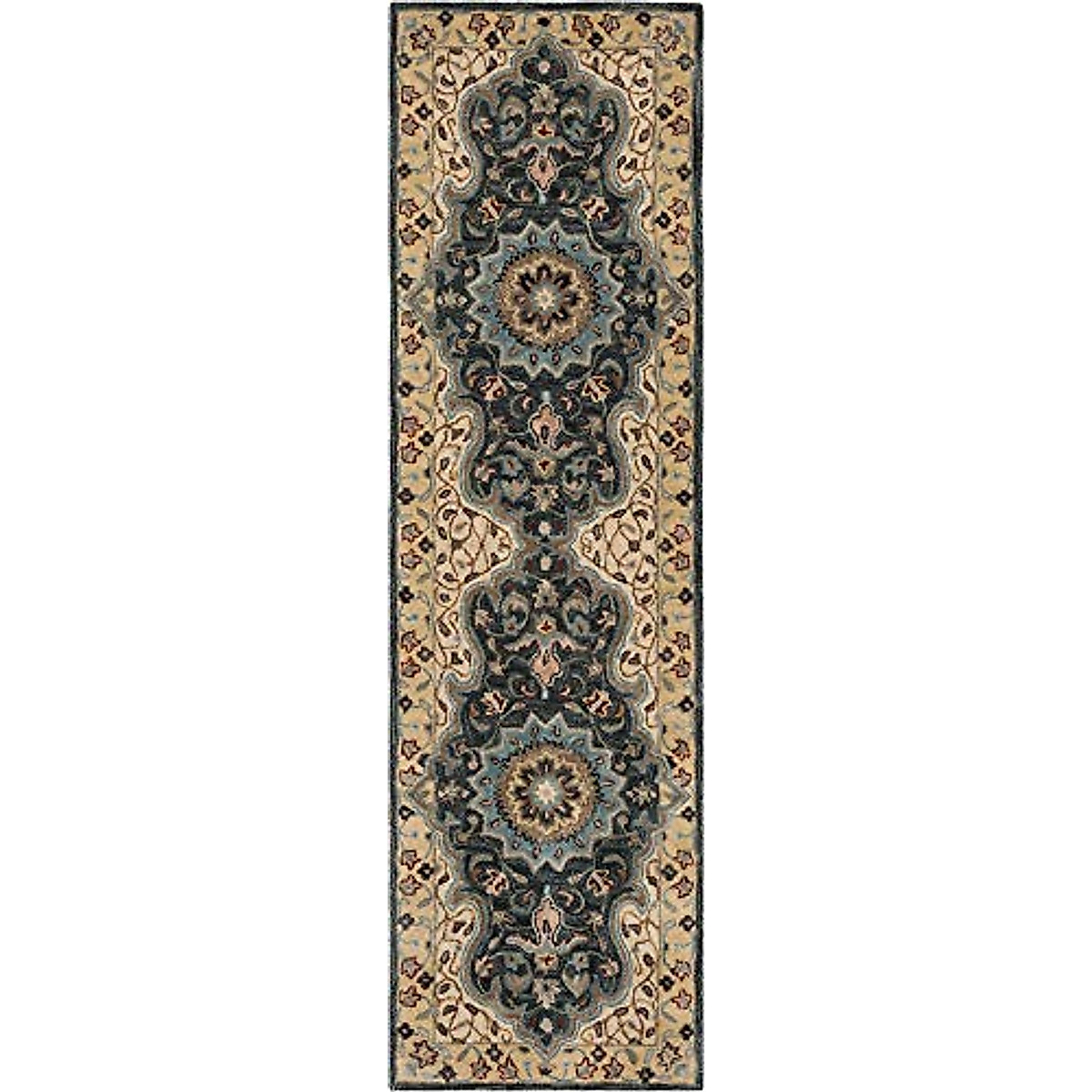 SAFAVIEH Heritage Collection Runner Rug - 2'3" x 8', Creme & Black, Handmade Traditional Oriental Wool, Ideal for High Traffic Areas in Living Room, Bedroom (HG918A)