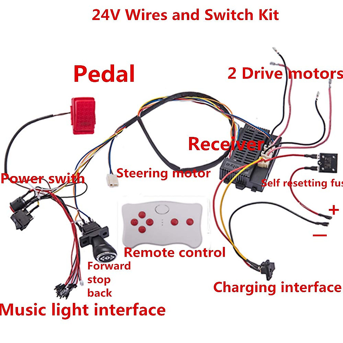 24 Volt Children Electric Car DIY Modified Wires and Switch Kit,with Remote Control, Self-Made 24V Baby Electric Ride On Car Accessories