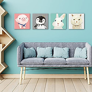 Merrleem Kids Canvas Wall Art Prints Colourful Animals Wall Decor Picture Painting for Baby Room Bedroom Nursery Decor (12"x12"x4pcs)