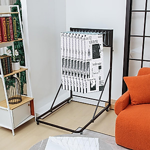 Thyle Mobile Blueprint Storage Black Vertical Poster Display Rack Heavy Duty Plan Holder with 12 Brackets Height Length Adjustable Rolling Stand Wheel File Organizer Stand for Office Home School