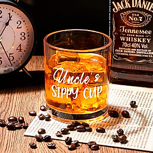 Modwnfy Funny Uncle’s Sippy Cup Whiskey Glass, Uncle Gift Old-Fashioned Glass for Men Uncle on Birthday Christmas Father’s Day, Novelty Uncle Rock Glass from Aunt Nephew Niece, 10 Oz