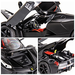 BDTCTK Compatible for 1:22 Ferrari RAFA Toy Model Car, Zinc Alloy Pull Back Car with Sound and Light and Body Door Opened, Toy Car for Kids Boy Girl Gift Black