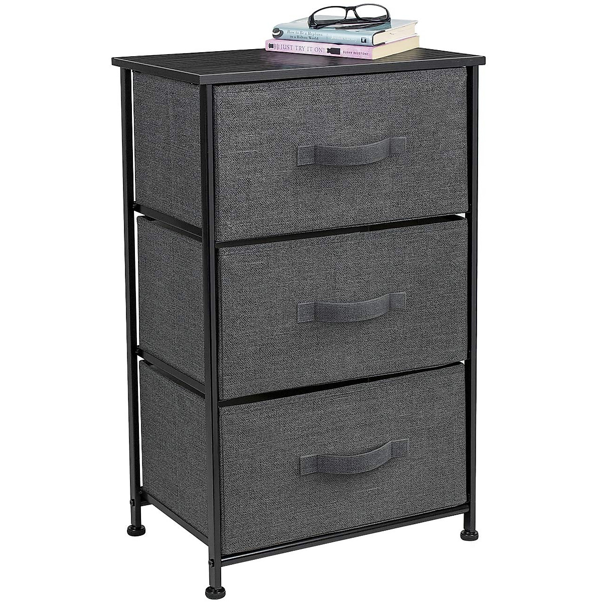Sorbus Nightstand with 3 Drawers - Bedside Furniture & Night Stand End Table Dresser with Steel Frame, Wood Top, Easy Pull Fabric Bins for Home, Bedroom Accessories, Office & Dorm
