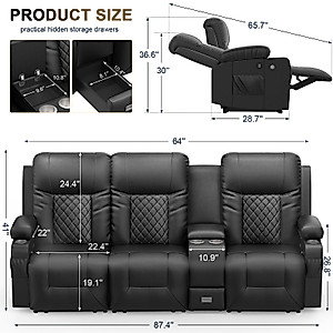 YONISEE Recliner Sofa Set, Modern 3 Seat Reclining Sofa and 1 Seat 360° Swivel Recliner Chair with Heat and Massage for Living Room (3 Seat Sofa+Recliner Chair)