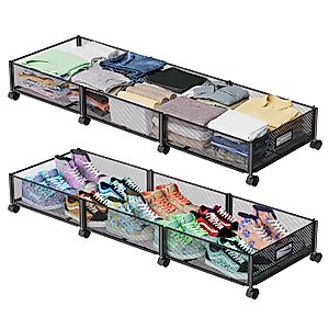 Nonkky 47.2'' Long Under Bed Storage, 57.6L Large Capacity Under Bed Storage with Wheels, Rolling Under the Bed Storage Containers, Tool-Free Assembly Foldable Underbed Shoes Clothes Storage Drawers