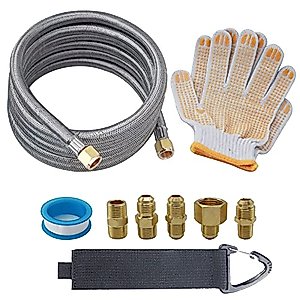 10 Feet High Pressure Braided Propane Hose Extension with Conversion Coupling 3/8" Flare to 1/2" Female NPT, 1/4" Male NPT, 3/8" Male NPT, 3/8" Male Flare for RV, Cooker, Propane Fire Pit, Heater