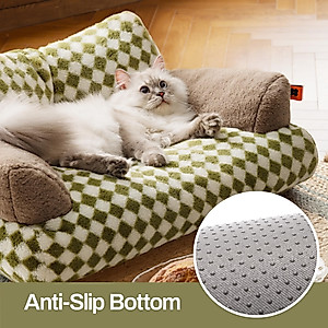 MEWOOFUN Pet Couch Bed, Washable Cat Beds for Medium Small Dogs & Cats up to 25 lbs, Dog Beds with Non-Slip Bottom, Fluffy Cat Couch, 26×19×13 Inch (Green)