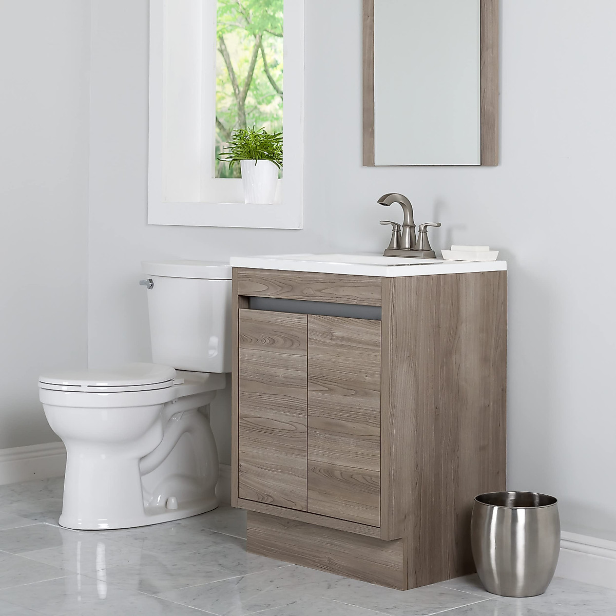 Spring Mill Cabinets Tarni Small Bathroom Vanity with 2-Door Cabinet and White Vanity Top with Sink, 24.5" W x 18.75" D x 32.89" H, Forest Elm