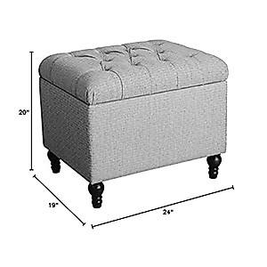 Homepop Home Decor | Upholstered Button Tufted Storage Ottoman | Hinged Lid Ottoman with Storage for Living Room & Bedroom | Decorative Home Furniture (Grey) Medium