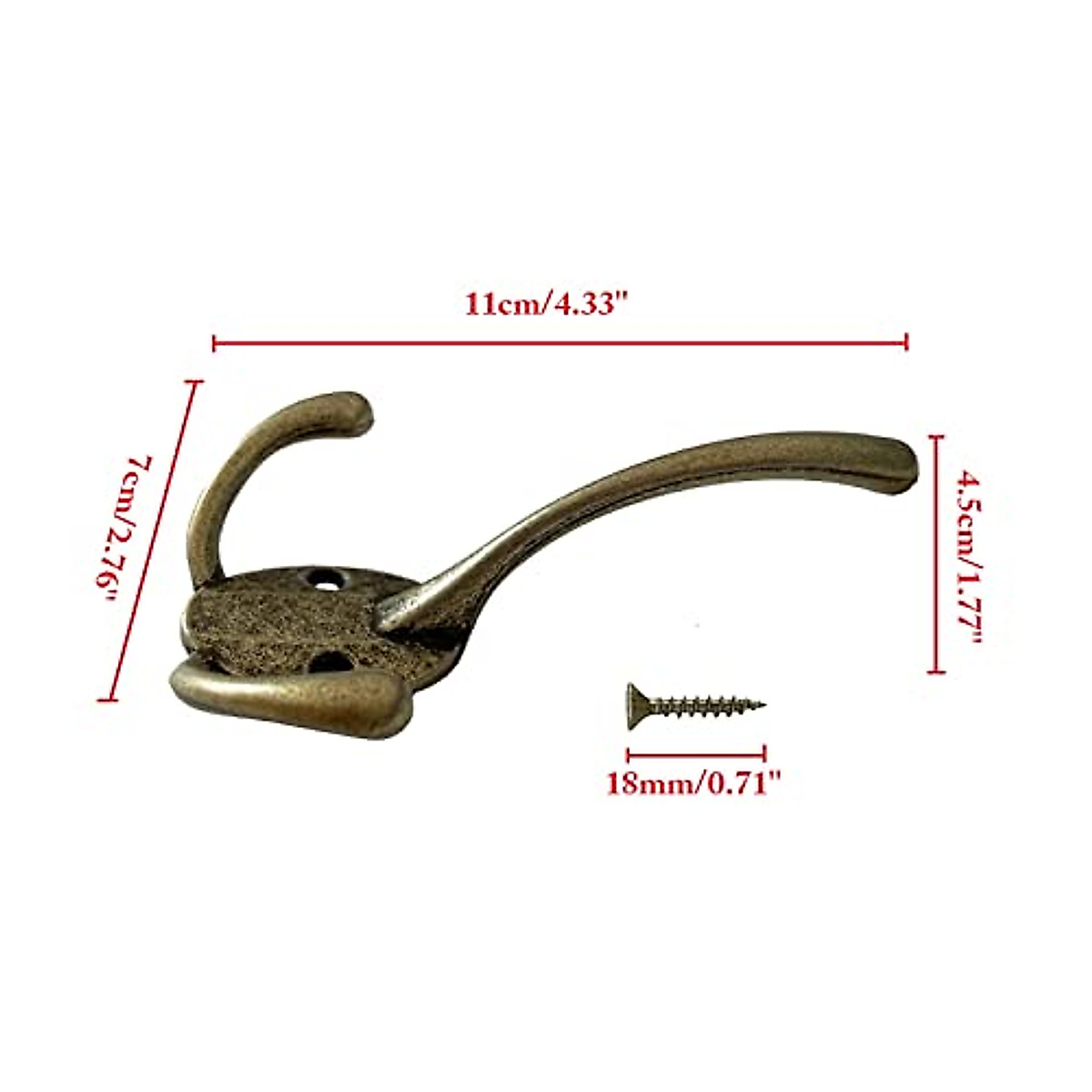 Mokife 5 Pack Coat Hooks Vintage Triple Wall Hook Heavy Duty Metal Entrance Hook for Hanging Clothes Jackets Robes Towels Hats Keys Bags Cups, Bronze