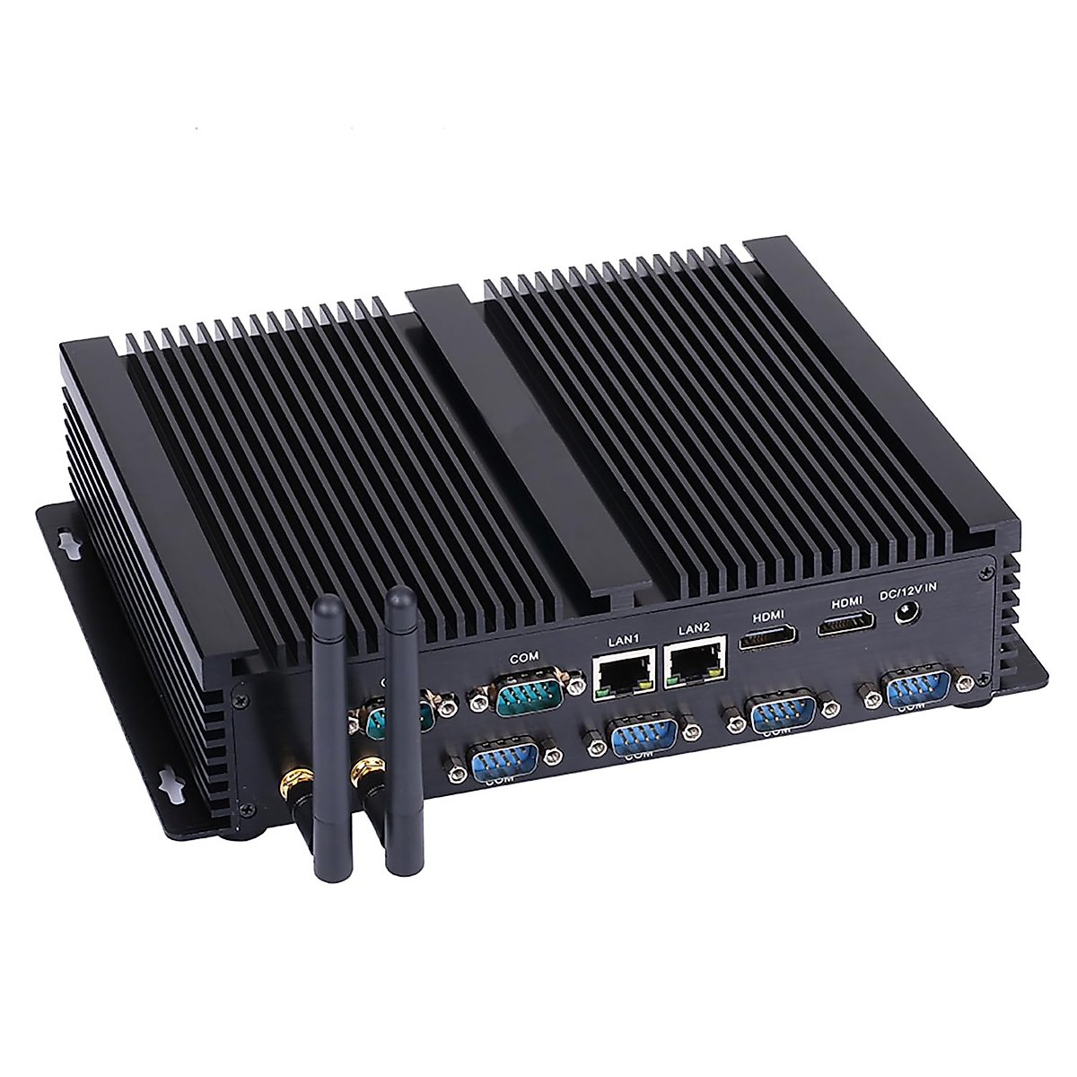 HUNSN Fanless Industrial PC, Mini Computer, I3 4005U 4010U 4030U, Windows 11 / Linux Ubuntu, IM04, 2 x HDMI, 2 x LAN, 6 x COM, 4 x USB3.0, 4 x USB2.0, 8G RAM, 128G SSD