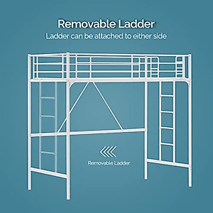 VINGLI Twin Loft Bed with Guard Rail Flat Ladder Rung, Metal Loft Bunk Bed Frame for Kids and Young Teens, No Box Spring Required, White