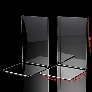 Sujetalibros Book Ends 2Pcs Book Ends for Shelves Clear Acrylic Bookends Non-Skid L-Shaped Book Stopper Bookend Supports for Books/Movies/CDs/Video Games Book Stopper