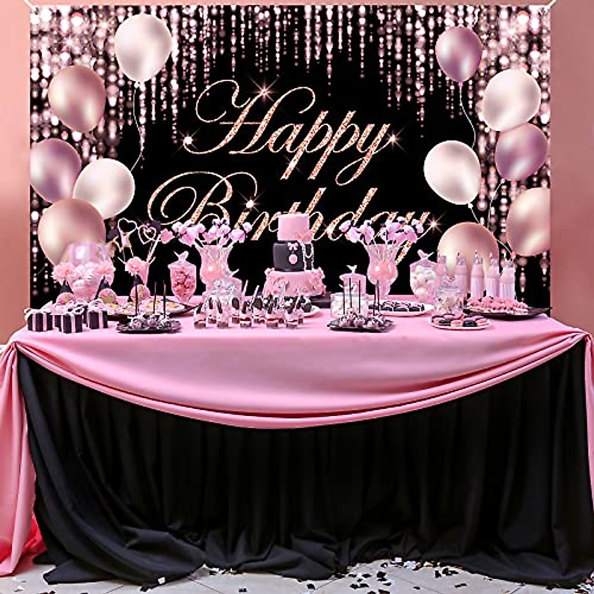 Rose Gold Happy Birthday Banner Backdrop Large Happy Birthday Yard Sign backgroud It's My Birthday Backdrop Baby Shower Party Indoor Outdoor Car Decoration Supplies for Women Girl
