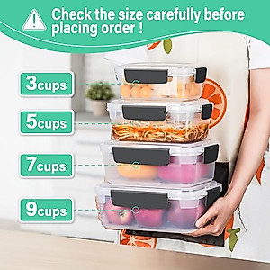 YORY 3/9 cup Plastic Food Storage Containers with Lids Nestable Freezer Dishwasher Safe Rectangle Meal Prep Container Set,10-Pack