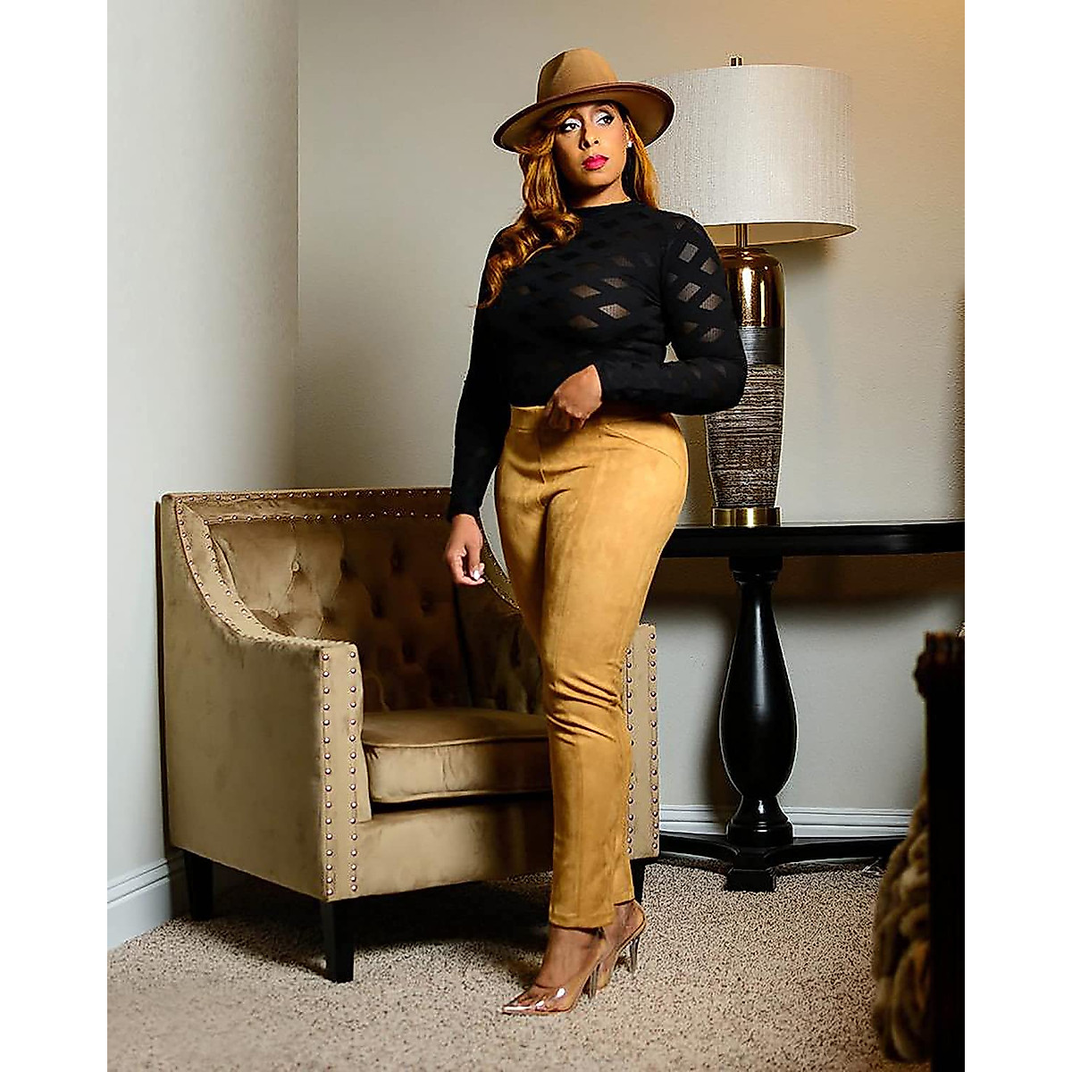 UTOWO Two-Color-Gradient-Ombre Felt-Fedora-Panama-Hats for Women Men, Two-Tone Tie-Dye Wide-Brim Fedora-Hat with Belt Buckle