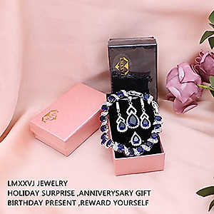 LMXXVJ Women Jewelry Set Platinum Plated Necklace Open Ring Earrings Bracelet Set,Birthday/Anniversary Mother’s Day Jewelry Gifts for Mom/Wife/Sister/Best Friend (blue, Adjustable)