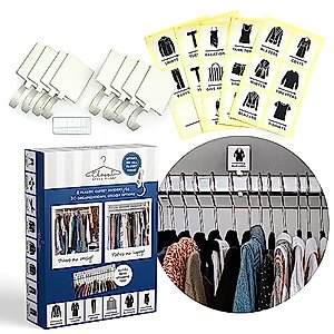 Closet Style Files Clothing Dividers - 8 Sturdy Plastic Clothing Dividers with 30 Organizational Sticker Options