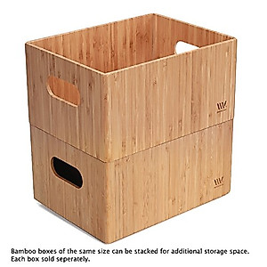 MobileVision Bamboo Storage Box, 14”x11”x 6.5”, Durable Bin w/Handles, Stackable - For Toys Bedding Clothes Baby Essentials Arts & Crafts Closet & Office Shelf
